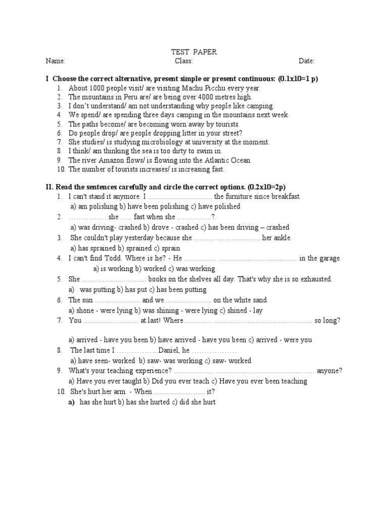 Test Cls 7 Intensiv | PDF | Grammar | Linguistics