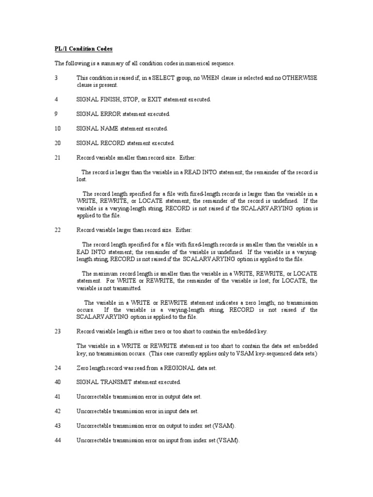 PL1 Condition Codes | PDF | Exponentiation | String (Computer Science)