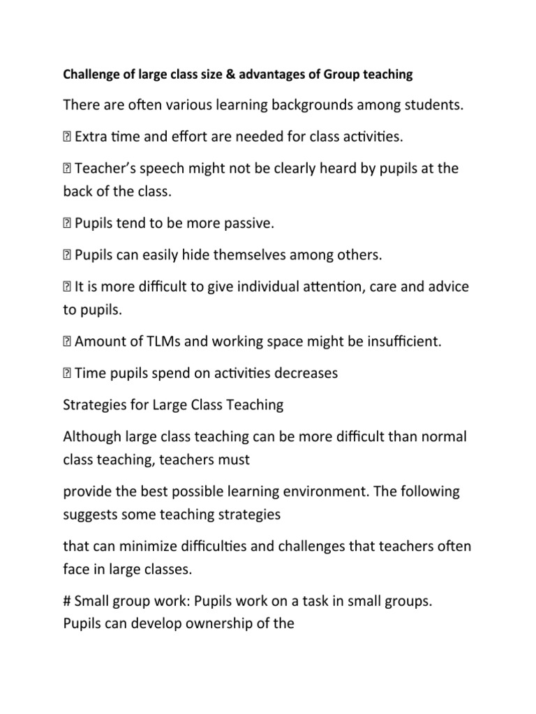 Challenge of Large Class Size | PDF | Tutor | Teachers