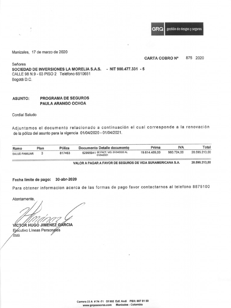 Paula Arango Arango | PDF | Póliza de seguros | Seguro