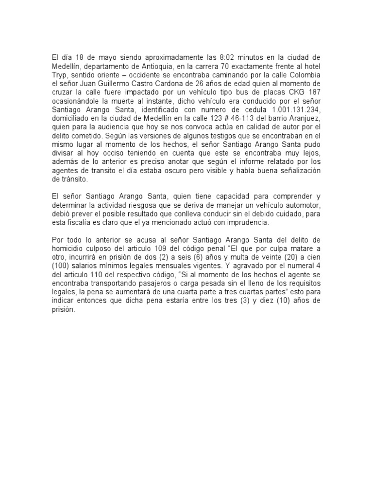 Escrito De Acusación Homicidio Culposo 1 Pdf
