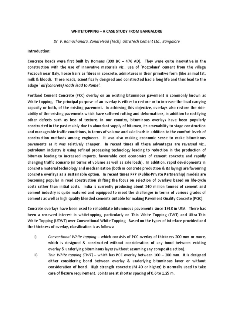 Whitetopping - A Case Study From Bangalore | PDF | Road | Road Surface