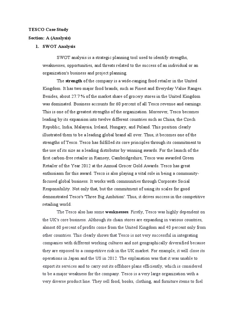 TESCO Case Study Answers | Download Free PDF | Tesco | Strategic Management