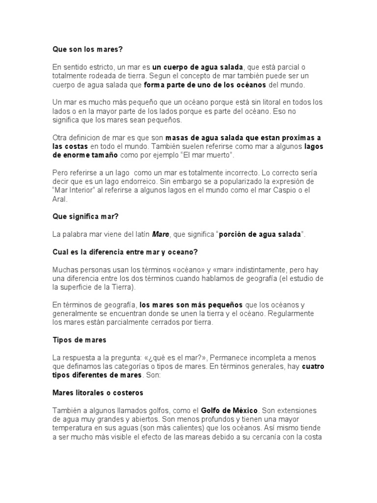 Definición y tipos de mares | PDF | Océanos | Mar