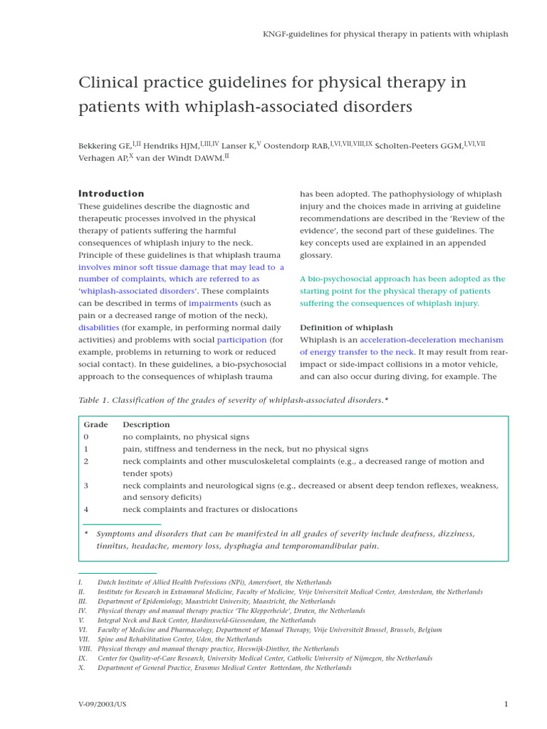 Whiplash Practice Guidelines 2003 | PDF | Physical Therapy | Psychotherapy