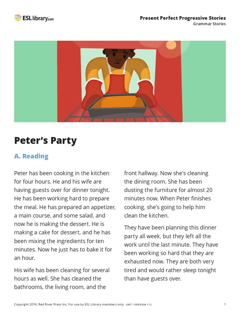 Present Perfect Progressive Stories - US - Student | PDF | Dinner | Kitchen