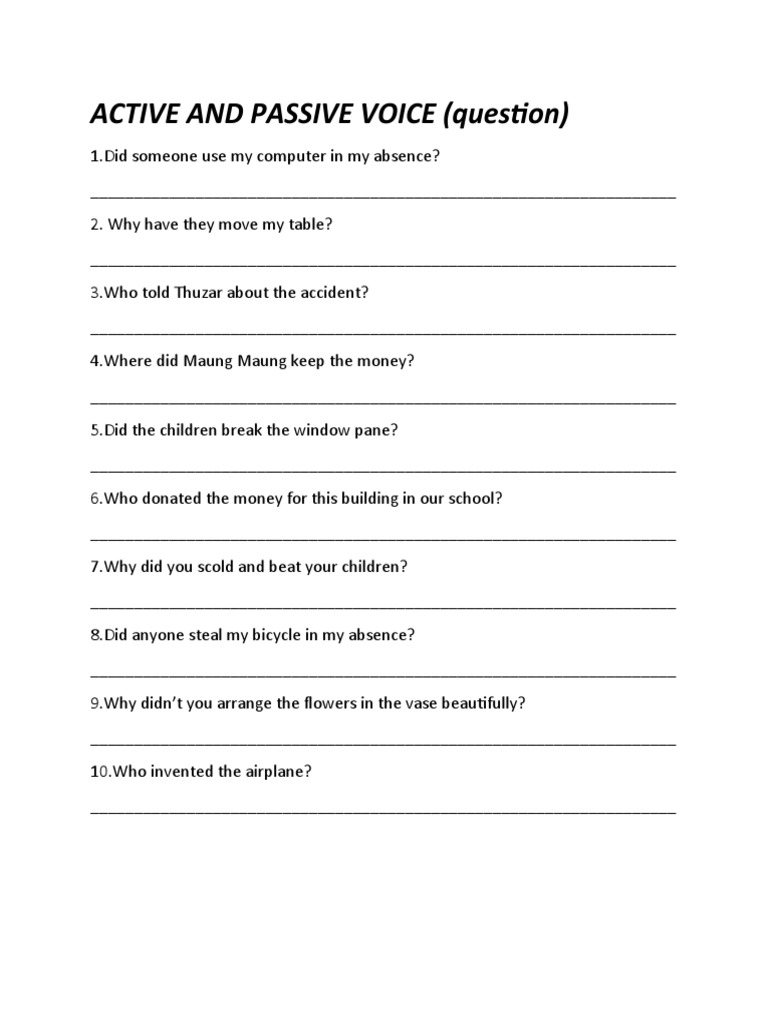 Active and Passive Voice Questions | PDF