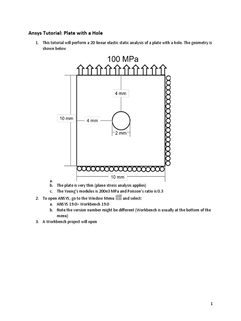 Ansys Tutorial: Plate With A Hole | PDF | Young's Modulus | Elasticity ...