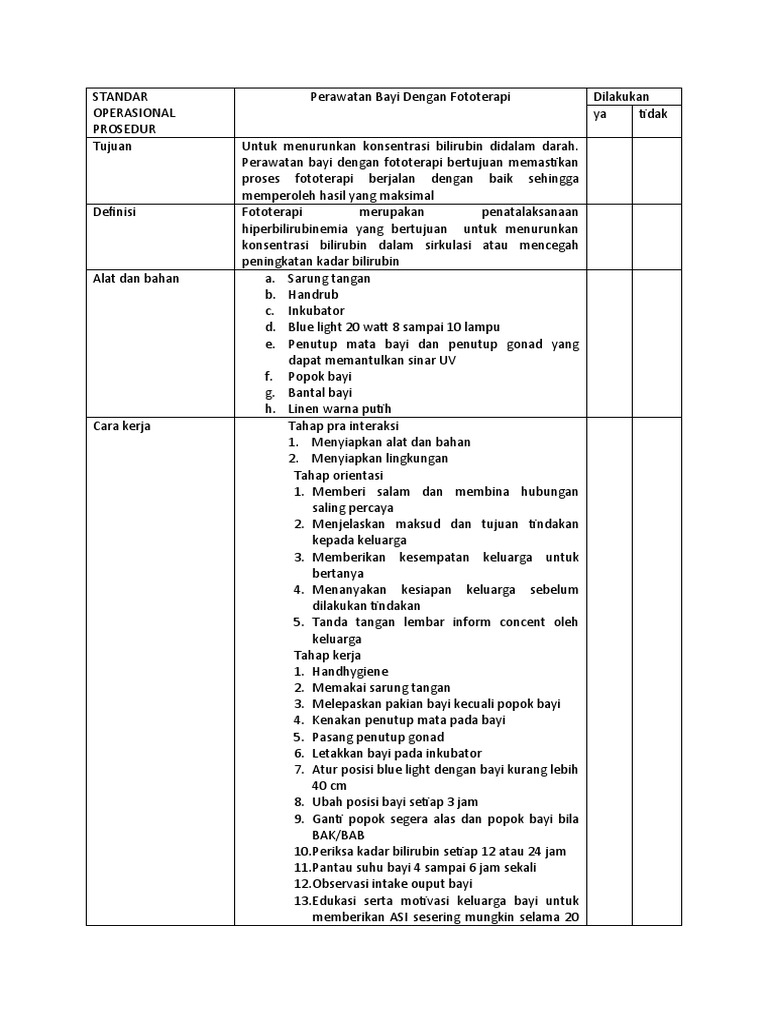 SOP Fototerapi | PDF