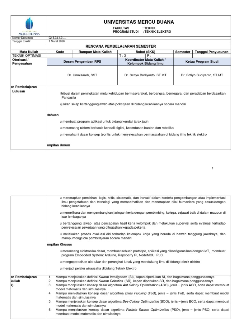 RPS OBE 2019 - Elektro - Teknik Optimasi PDF | PDF | Komputer ...
