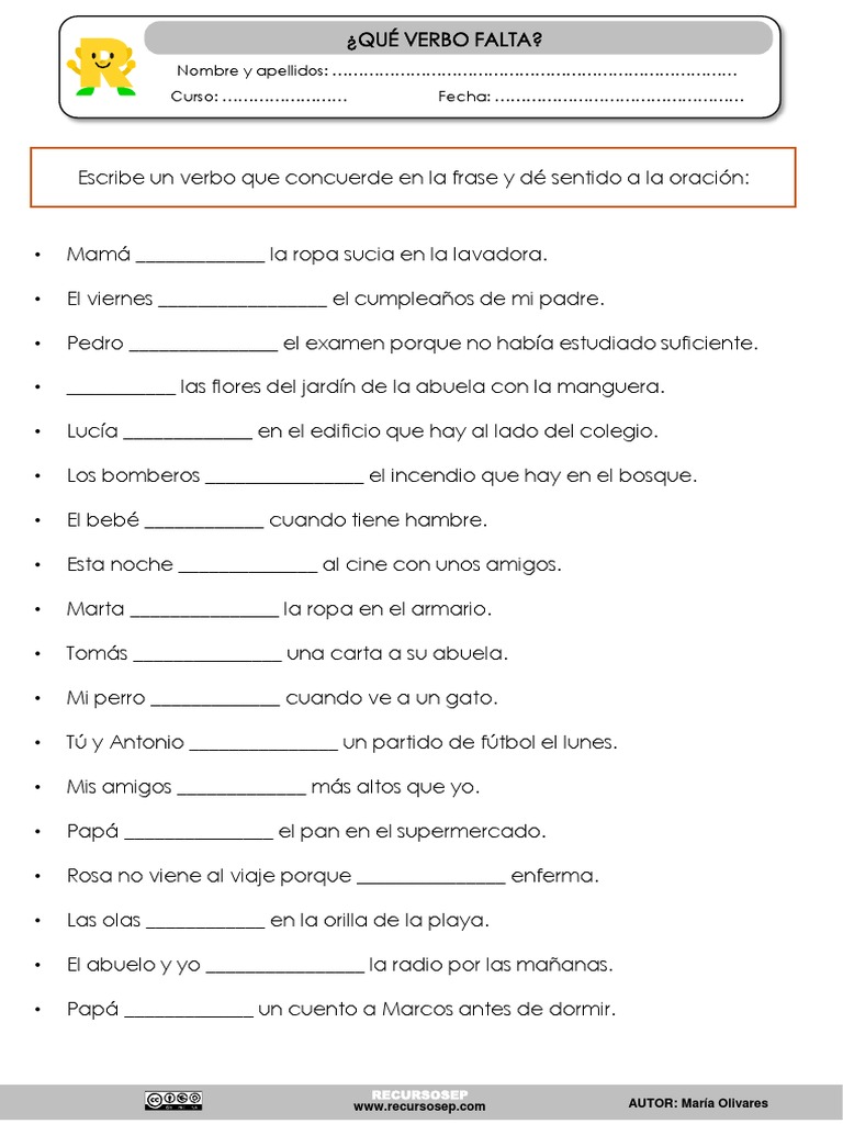 Completa las Oraciones con Verbos | PDF | Hogar, jardinería y bricolaje