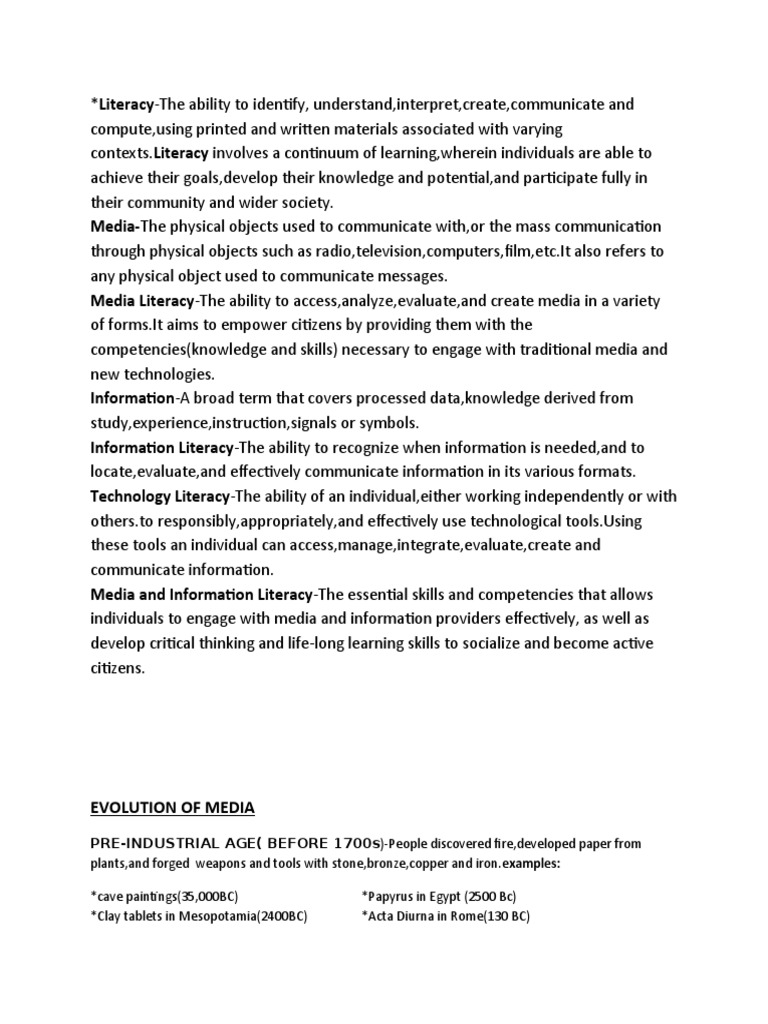 Evolution of Media: PRE-INDUSTRIAL AGE (BEFORE 1700s) - People ...