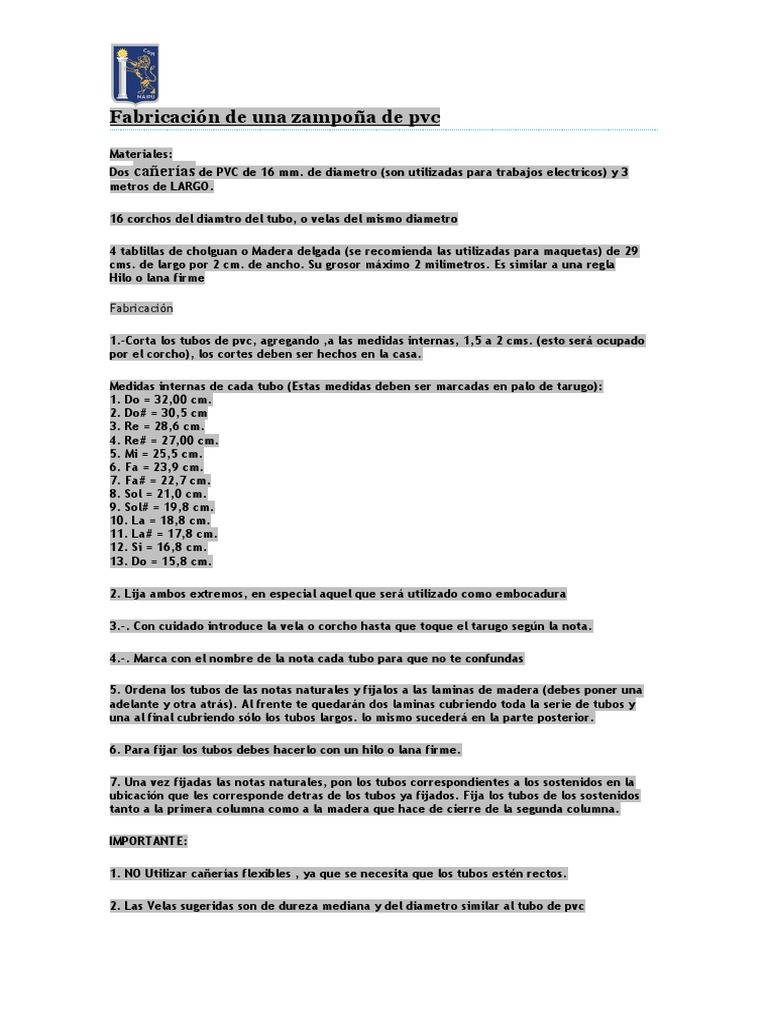 Fabricación de Una Zampoña de pvc1 | PDF