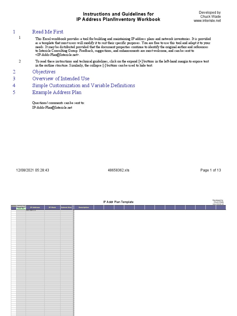 1 Read Me First: Instructions and Guidelines For IP Address Plan ...