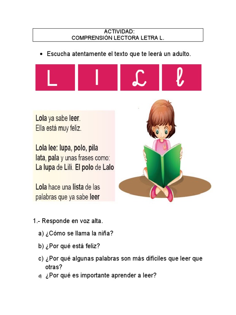 1bas - LEN - Comprensión Lectora Letra L | PDF