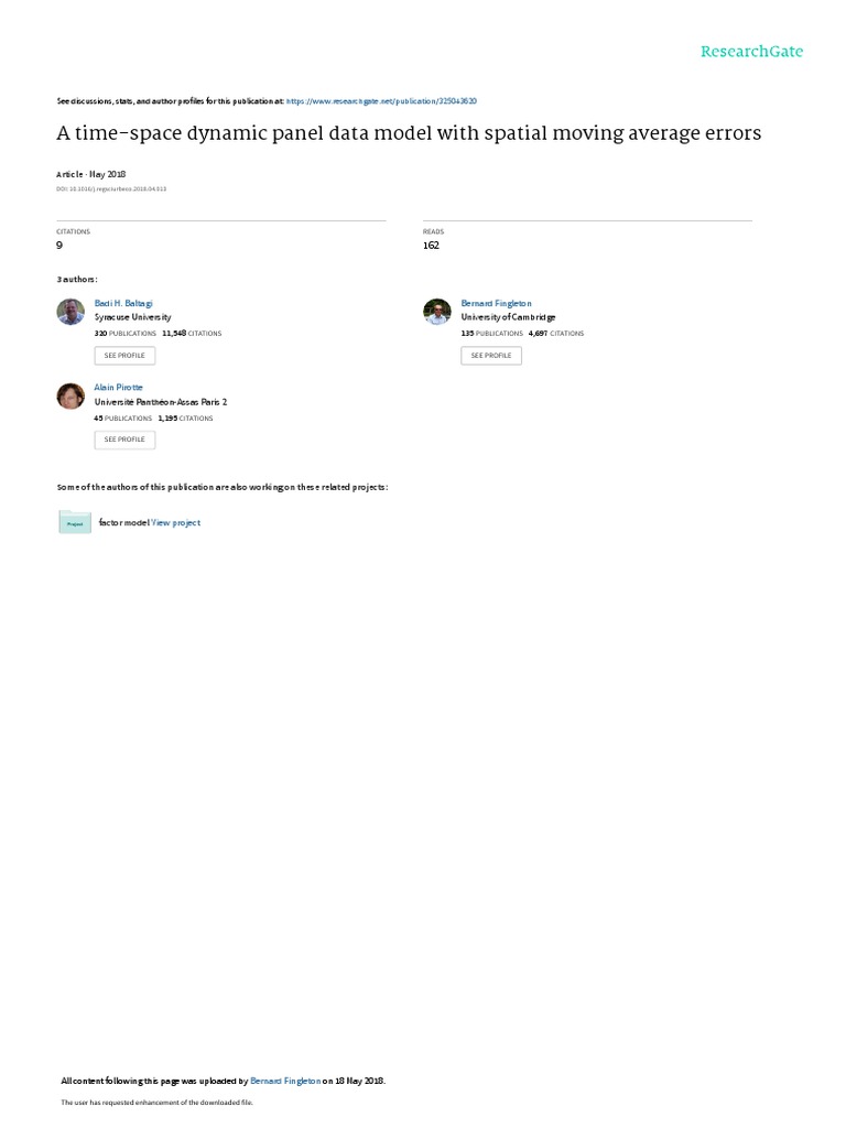 A Time-Space Dynamic Panel Data Model With Spatial Moving Average Errors PDF | PDF | Ordinary ...