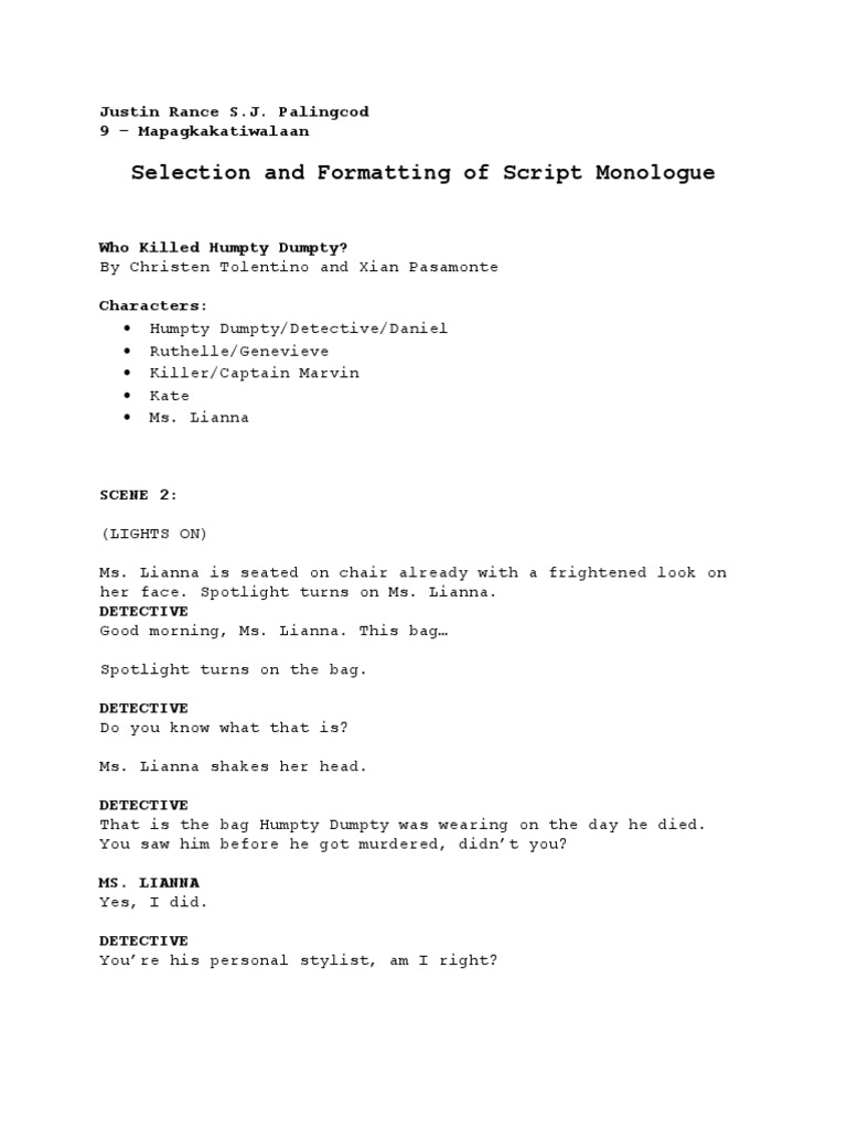 Selection and Formatting of Script Monologue | PDF
