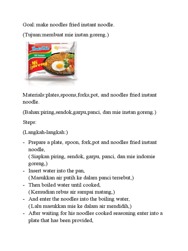 Tugas Bahasa Inggris - Membuat Mie | PDF