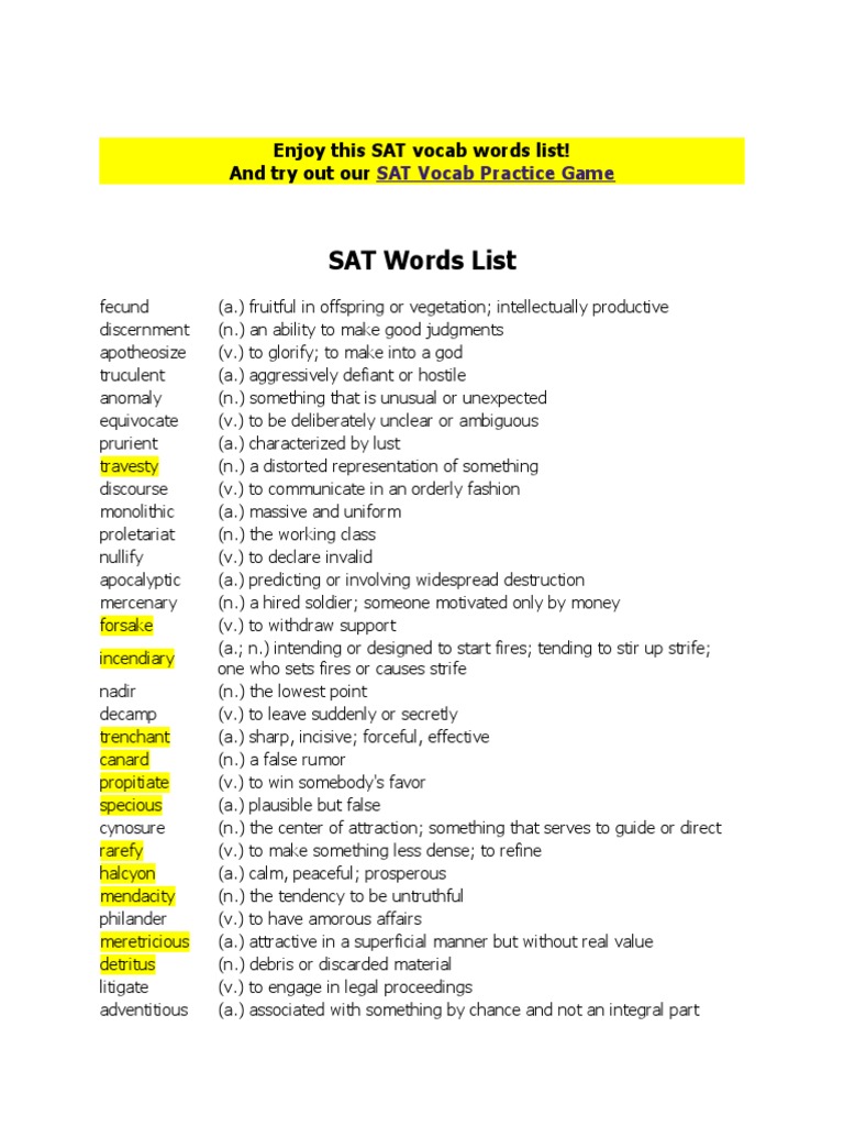 SAT Vocab Words List | PDF | Defamation