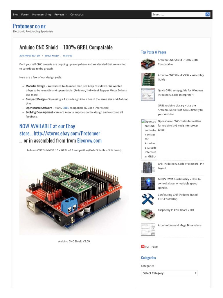 Arduino CNC Shield - 100% GRBL Compatable - Protoneer - Co | PDF Arduino CNC Shield - 100% GRBL Compatable - Protoneer - Co | PDF