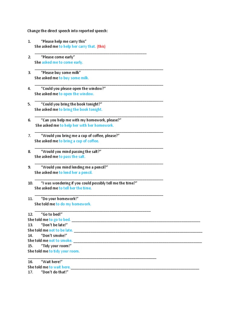 Change The Direct Speech Into Reported Speech | PDF