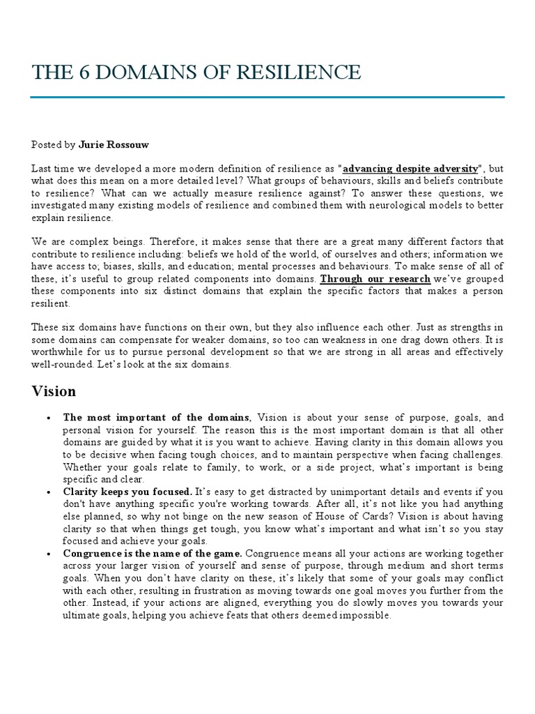 6 Domains of Resilience PDF | PDF | Psychological Resilience | Sleep