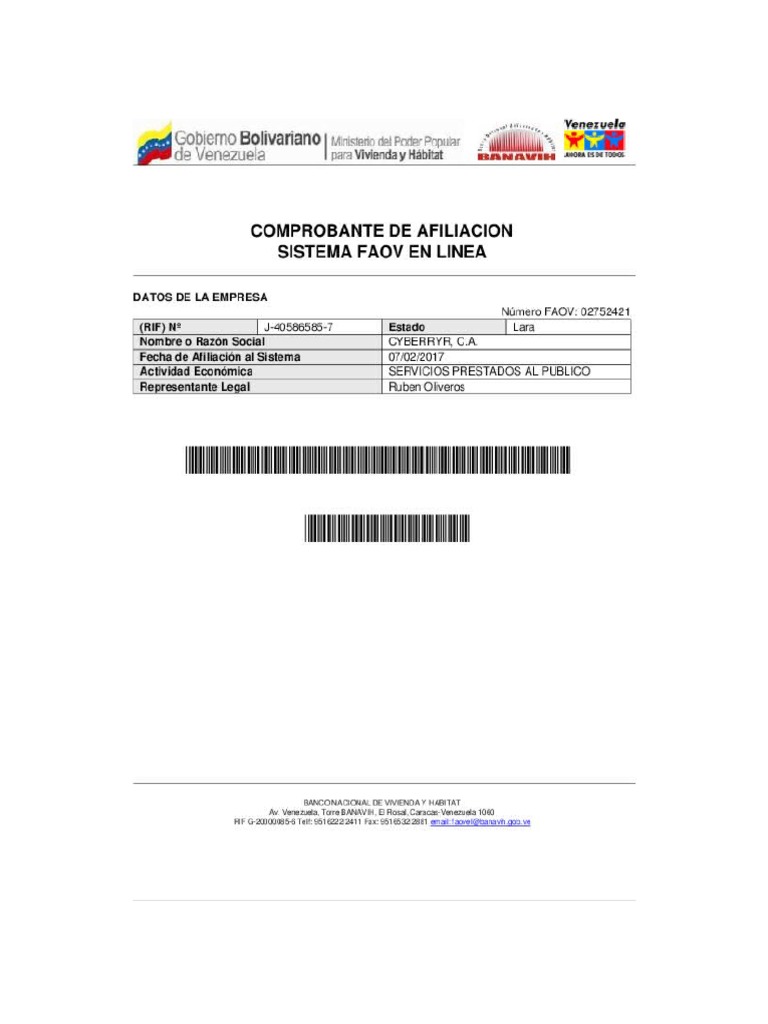 Comprobante Afiliacion Faov | PDF