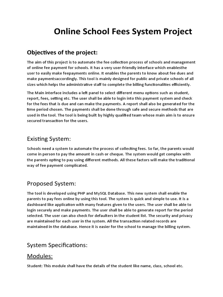 School Fees System Abstract | PDF | Payments | Fee