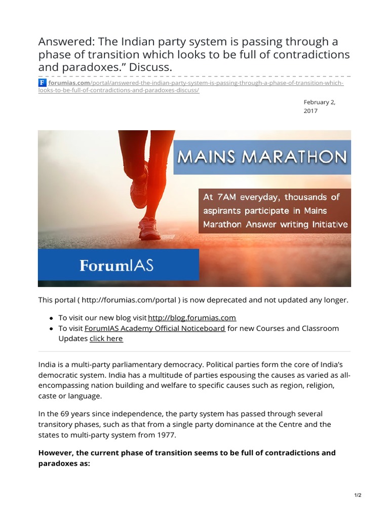 Answered The Indian Party System Is Passing Through A Phase of ...