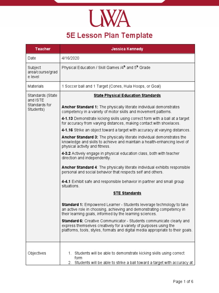 Kennedy 5e-Lesson-Plan 1 | PDF | Educational Assessment | Rubric (Academic)