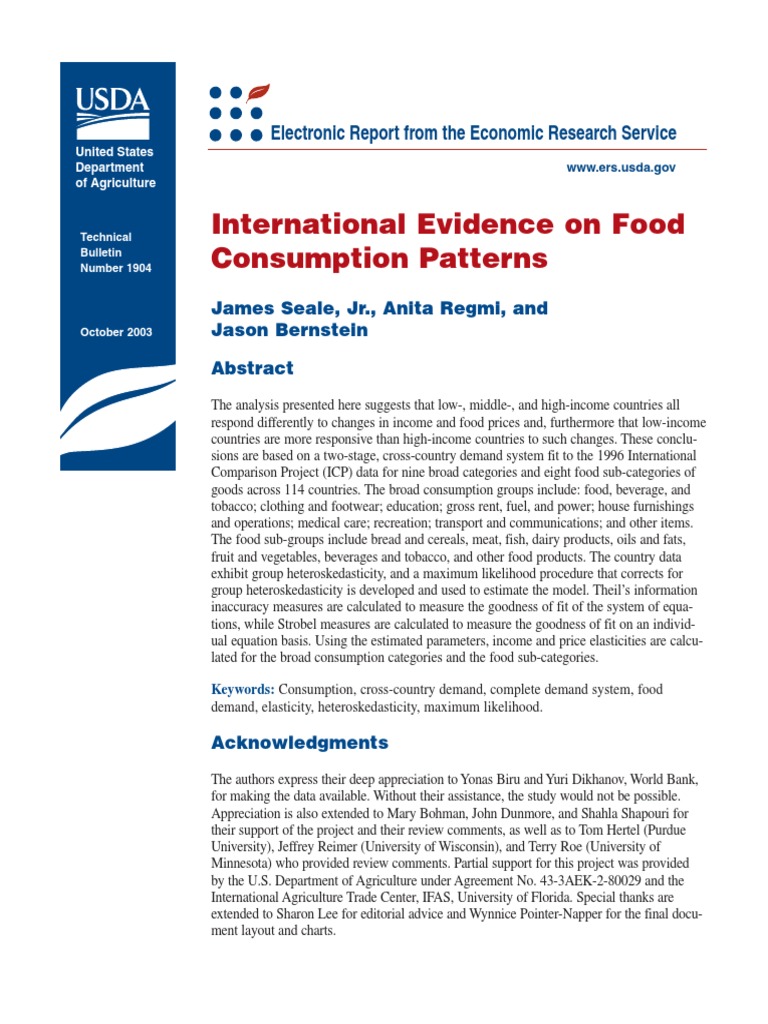 International Evidence On Food Consumption Patterns: Electronic Report ...