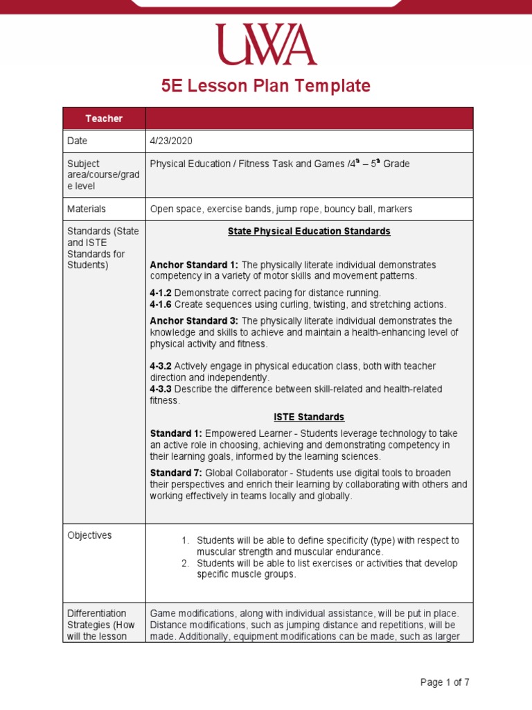 5E Lesson Plan Template: Teacher | PDF | Educational Assessment ...