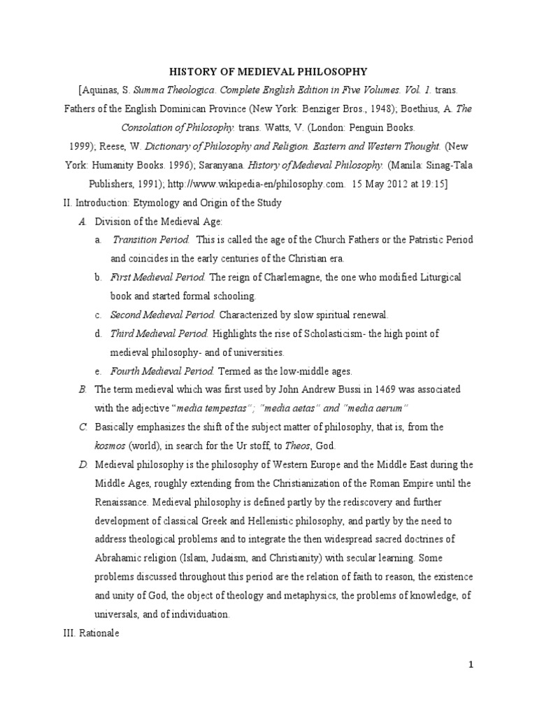 History of Medieval Philosophy | PDF | Medieval Philosophy | Existence Of God
