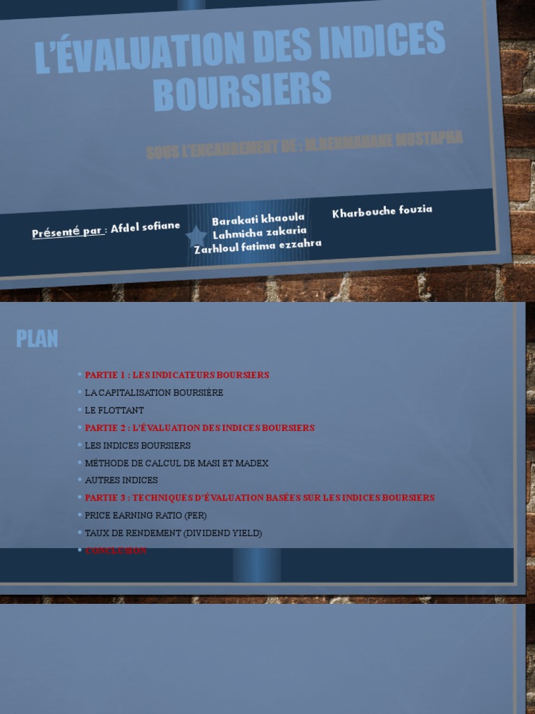 Evaluation Des Indices Boursiers | PDF | Dividende | Capitalisation du marché