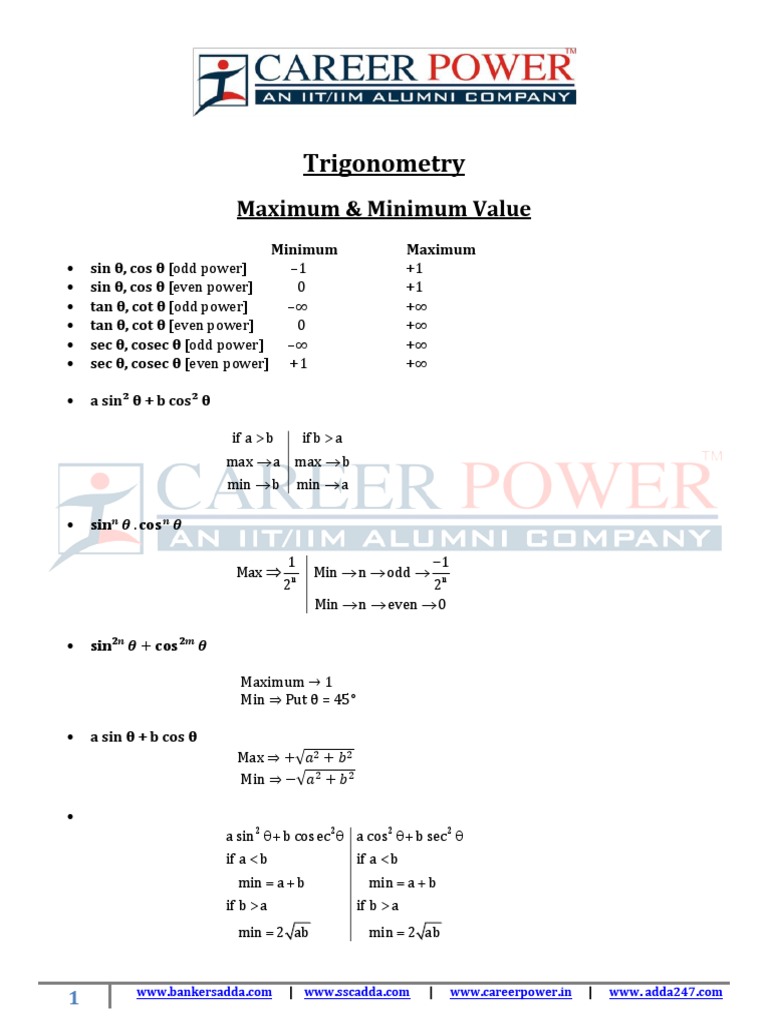 Trigonometry: Maximum & Minimum Value | PDF
