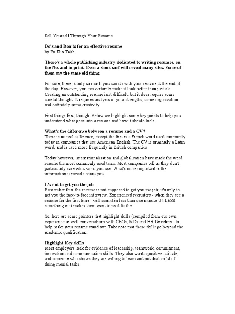 Sell Yourself Through Your Resume | PDF | Résumé | Employment