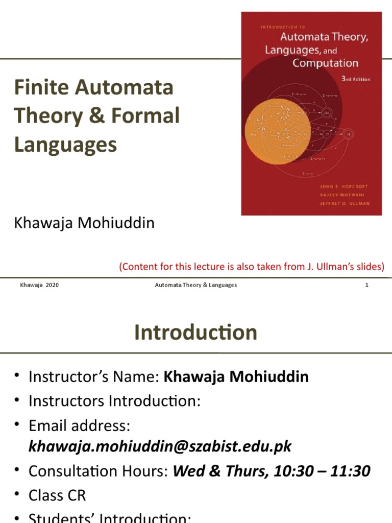 Khawajamohiuddin 2651 15962 3 FATFL 01 Introduction | PDF | Computational Complexity Theory ...