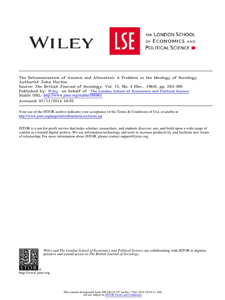 Dehumanization of Anomie and Alienation | PDF | Social Alienation ...