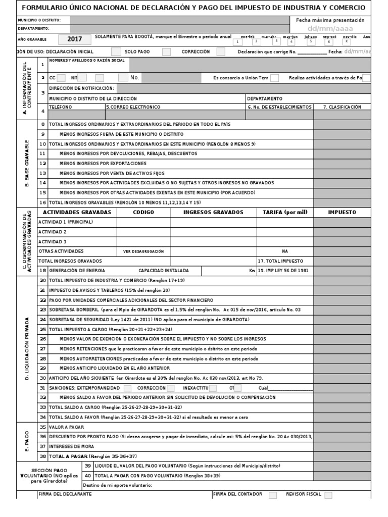 7075 - Formulario Unico Ica Nacional Bolivar Santander | PDF | Impuestos | Economias