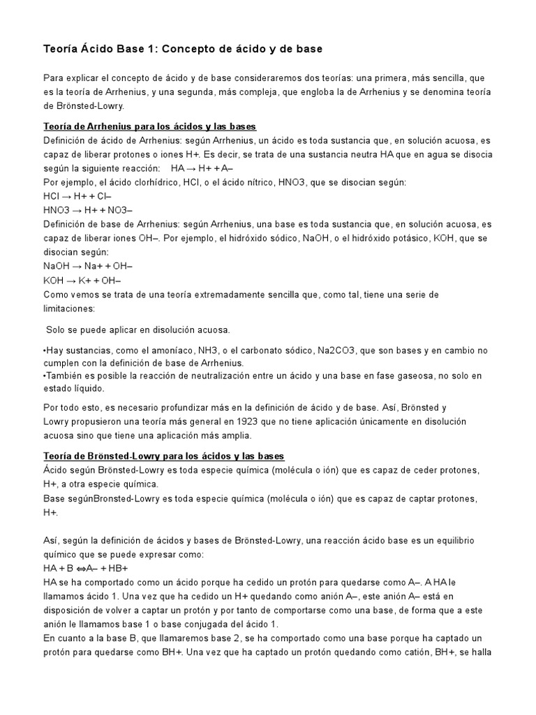 Resumen Ácido-Base | PDF | Ácido | Equilibrio químico