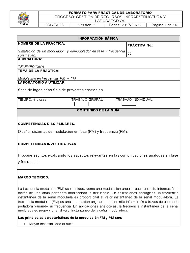 Simulación FM y PM con MATLAB | PDF | Modulación de frecuencia | Modulación