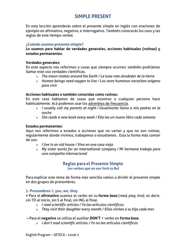 Guía del Presente Simple en Inglés | PDF | Verbo | Mecánica del lenguaje