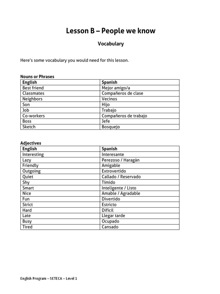 Lesson B - People We Know | PDF | Idiomas