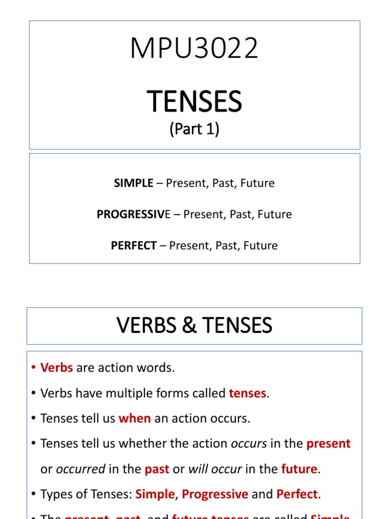 Tenses (Part 1) Non-Simplified Version PDF | PDF | Grammatical Tense ...