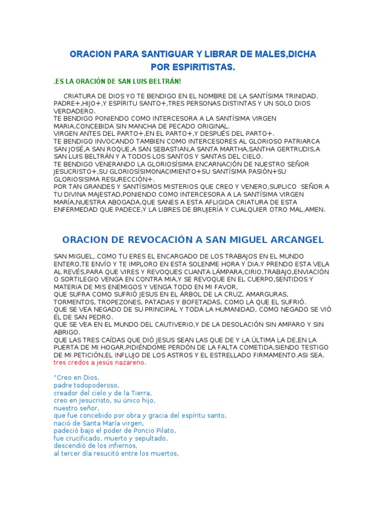 ORACIONES VARIAS PARA LA BOVEDA y PARA SANTIGUAR Y LIBRAR DE MALES ...