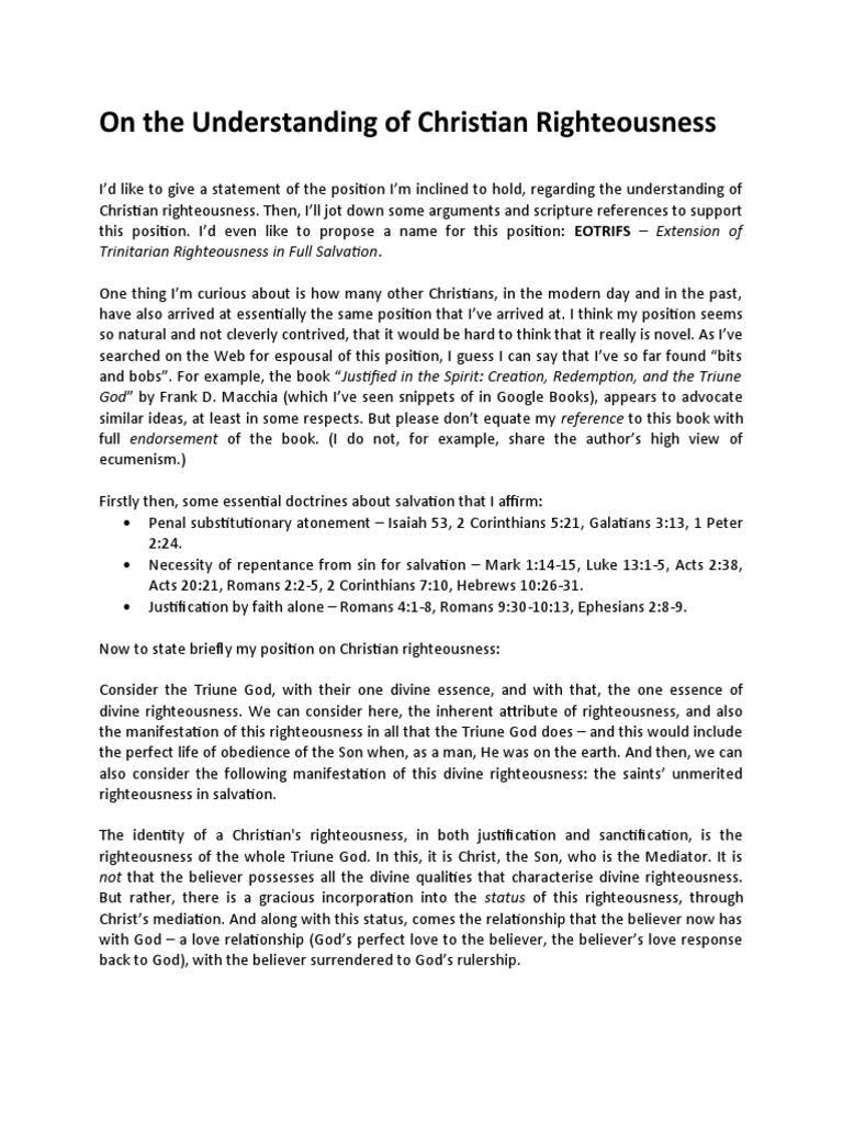 On The Understanding of Christian Righteousness | PDF | Justification ...