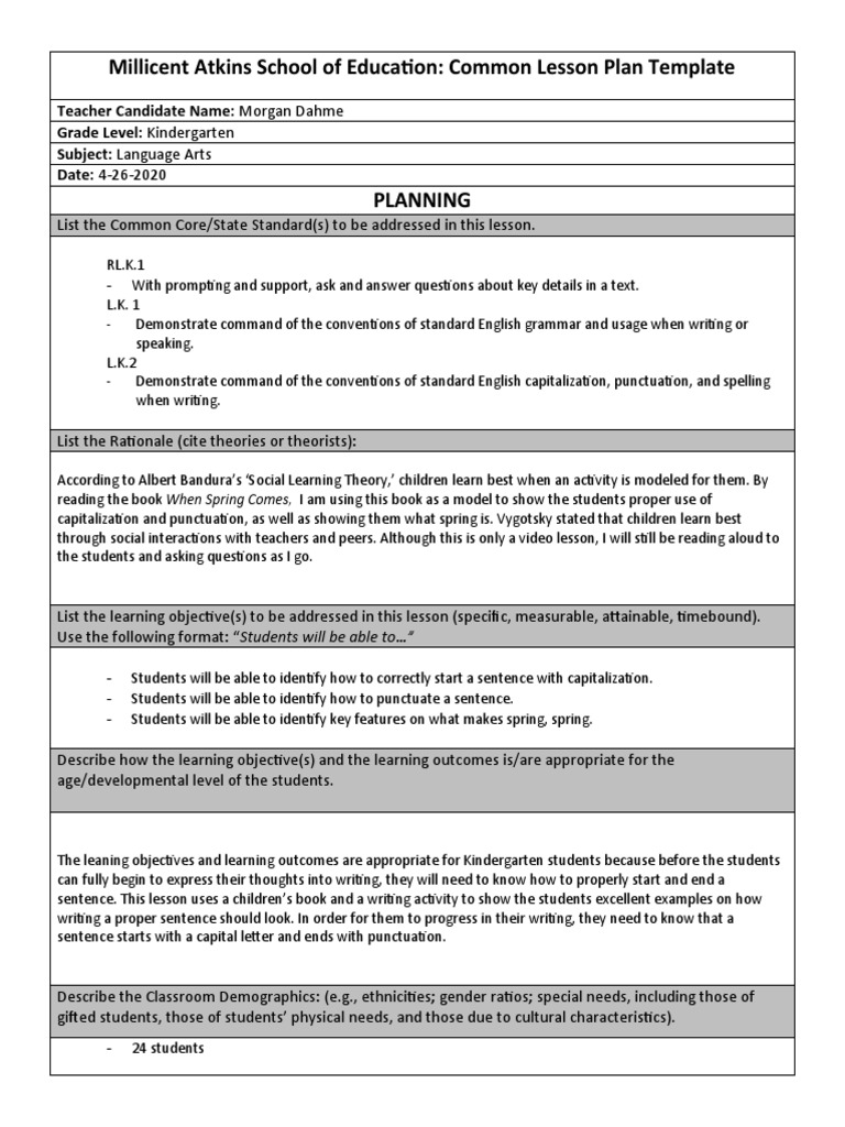 sp18 Common Lesson Plan Template - Whole Group Lesson | PDF | Lesson ...