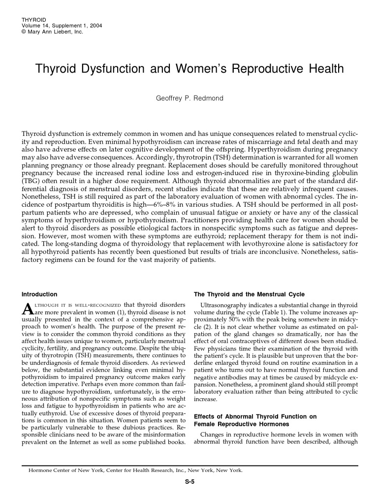 Thyroid Dysfunction and Women's Reproductive Health: Thyroid Volume 14 ...