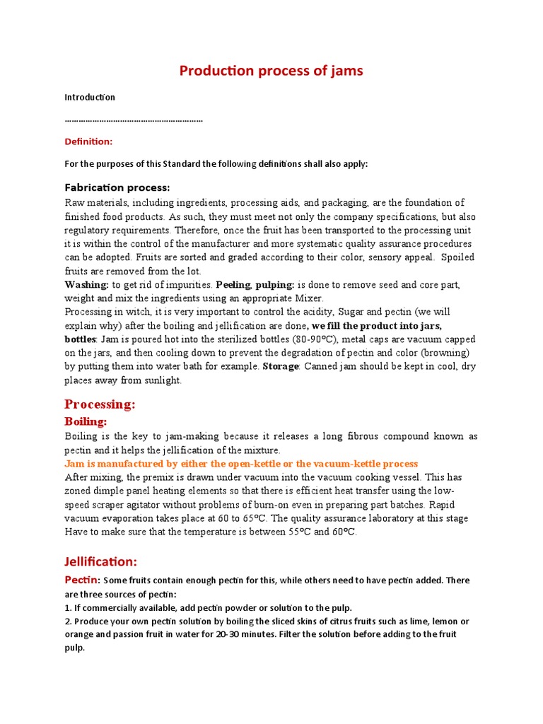 Production Process of Jams | PDF | Fruit Preserves | Chemistry