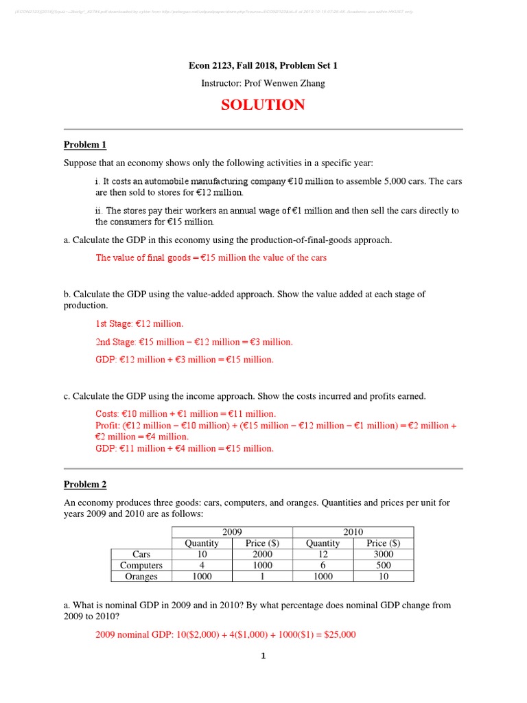 Solution: Econ 2123, Fall 2018, Problem Set 1 | PDF | Fiscal Multiplier | Demand For Money